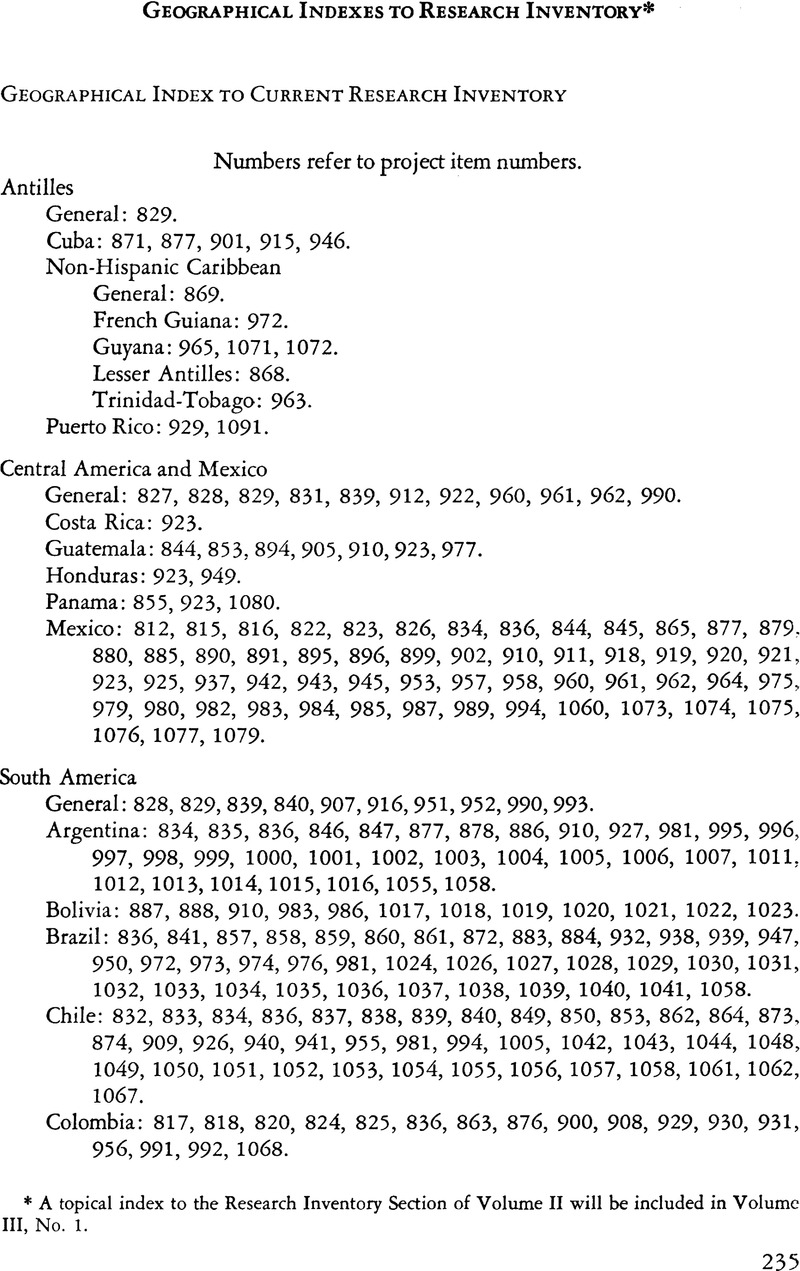 Geographical Index to Current Research Inventory | Latin American ...
