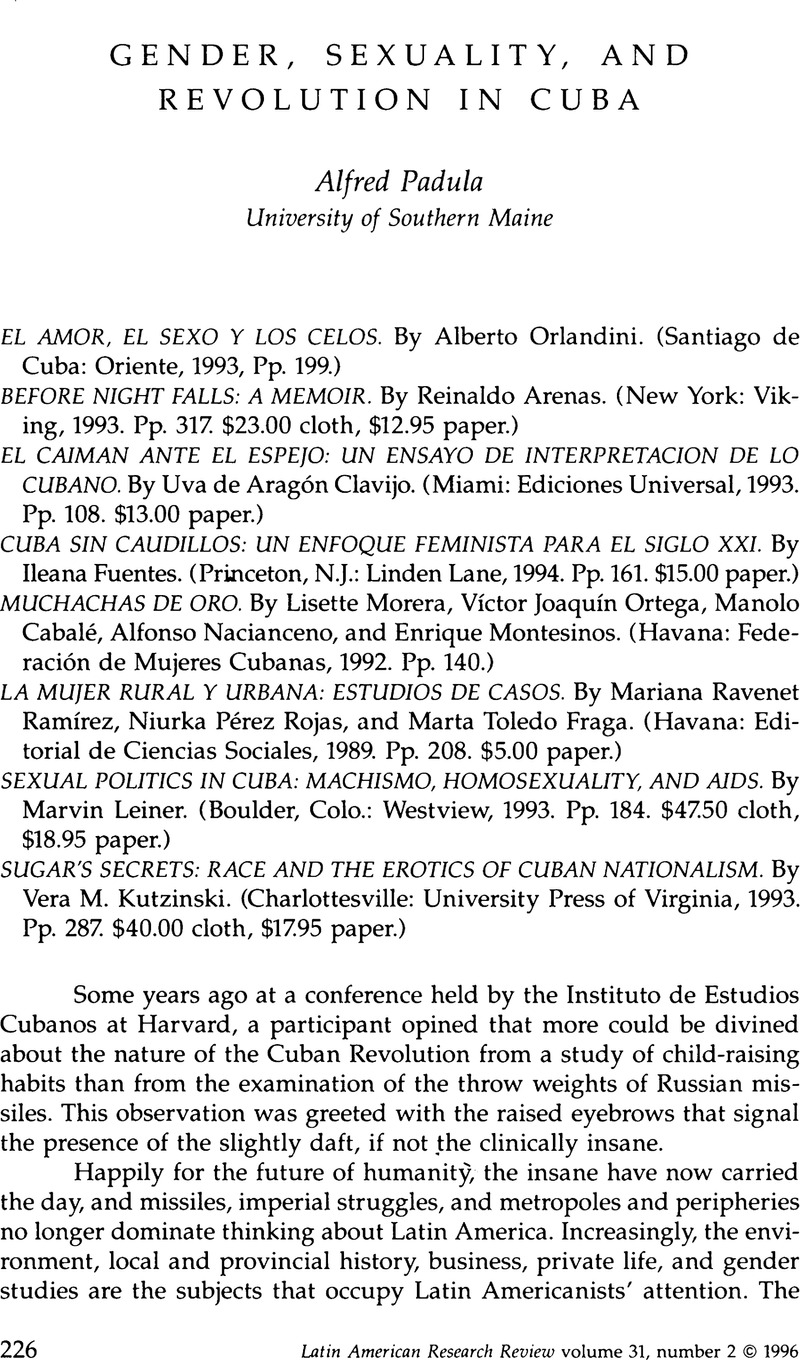 Gender, Sexuality, and Revolution in Cuba | Latin American Research ...