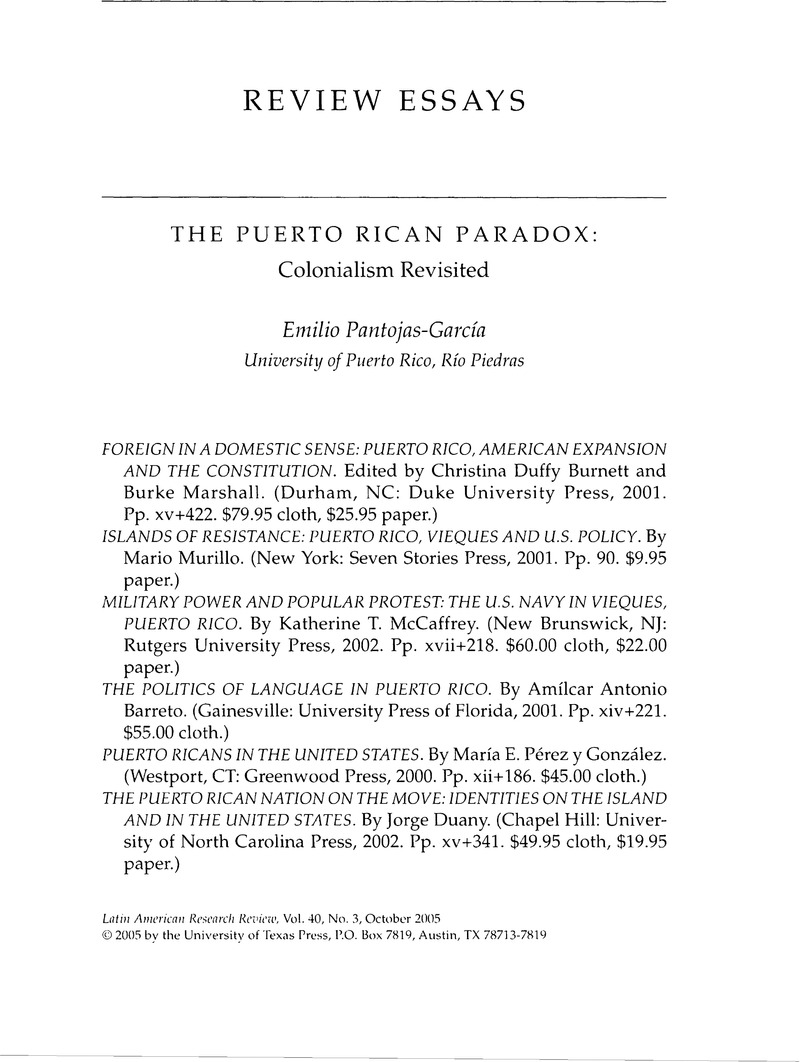 The Puerto Rican Paradox: Colonialism Revisited | Latin American ...