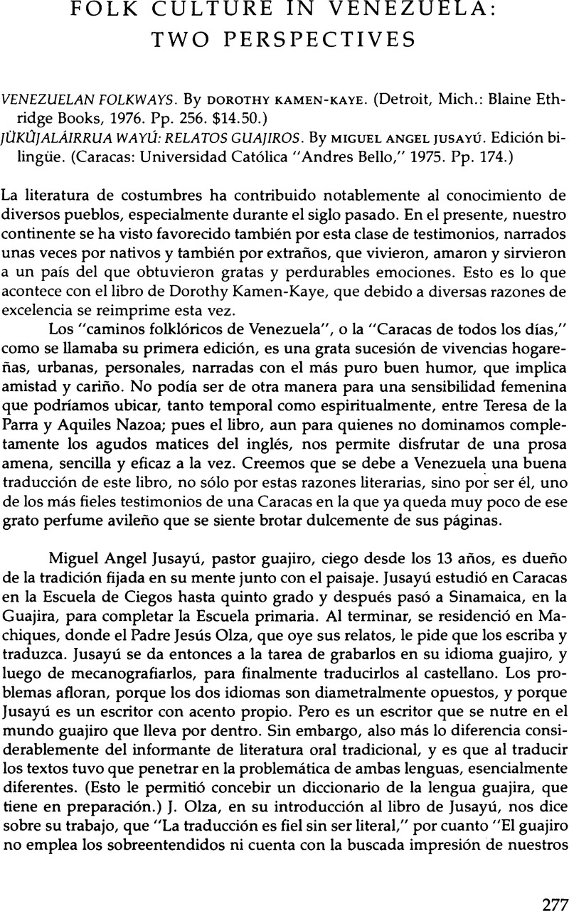 Folk Culture in Venezuela: Two Perspectives | Latin American Research ...