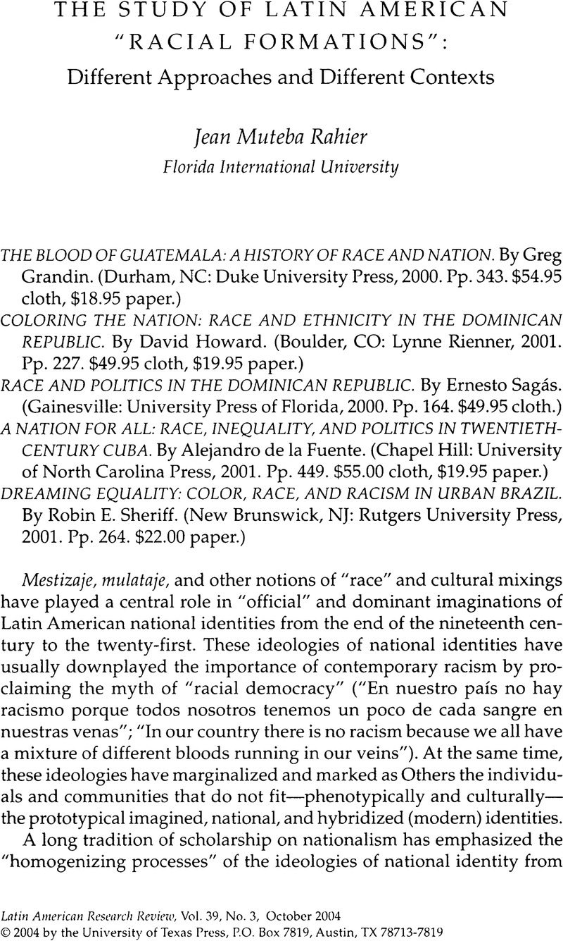 The Study of Latin American “Racial Formations”: Different Approaches ...