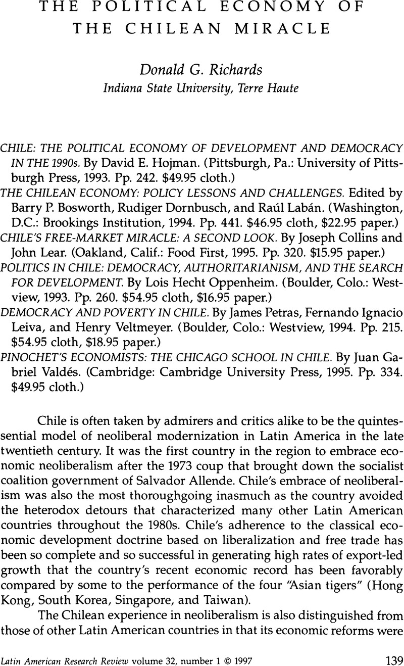 The Political economy of the Chilean Miracle | Latin American Research ...