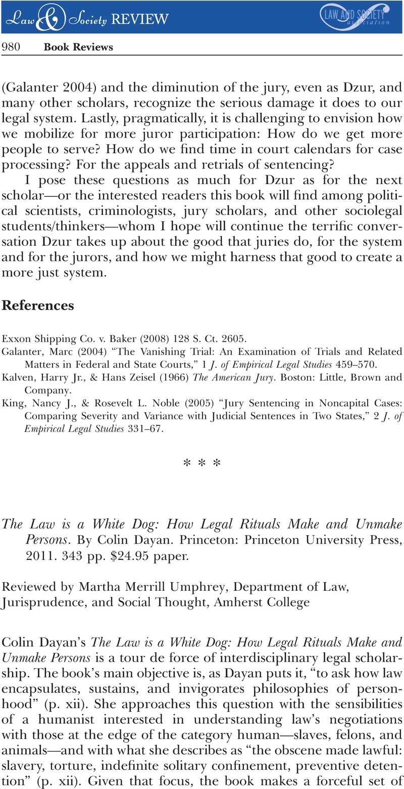 The Law is a White Dog: How Legal Rituals Make and Unmake Persons. By ...