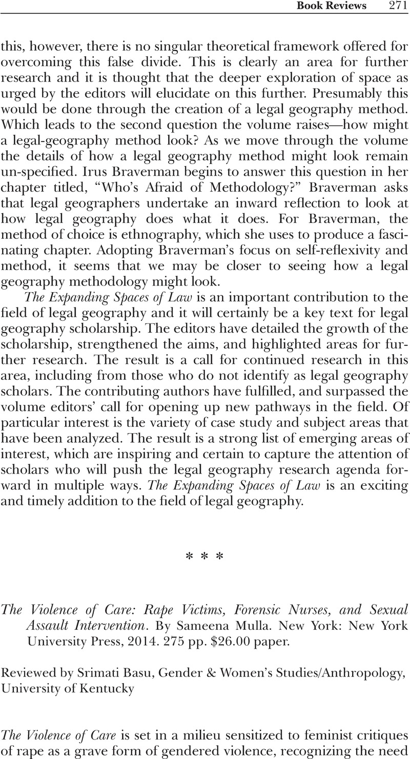 The Violence of Care: Rape Victims, Forensic Nurses, and Sexual Assault Intervention. By Sameena ...