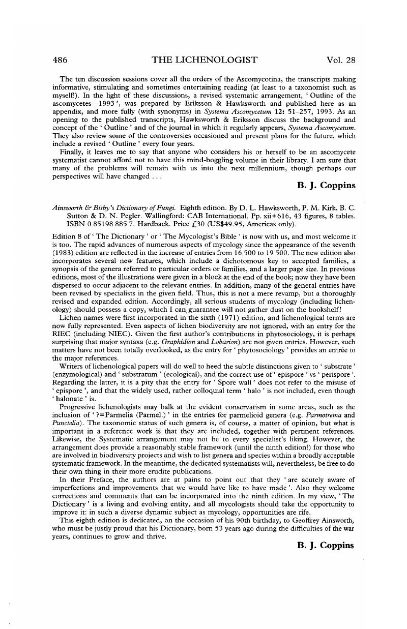 Ainsworth & Bisby’s Dictionary of Fungi. Eighth edition. By D. L ...