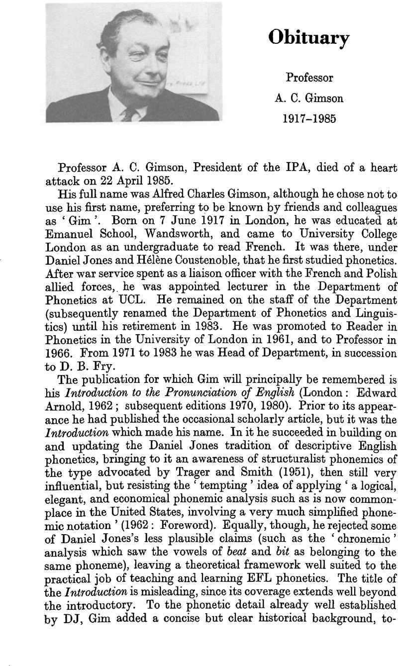 Professor A. C. Gimson 1917–1985 | Journal of the International ...