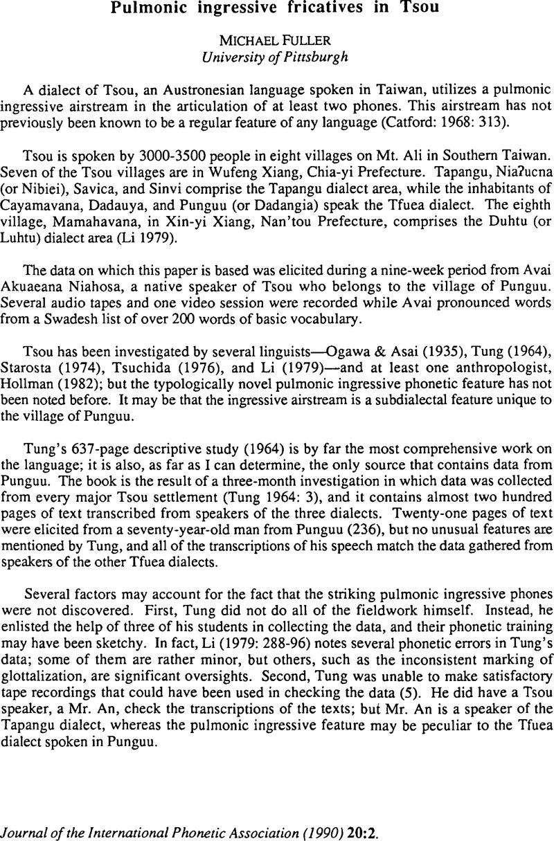 Pulmonic ingressive fricatives in Tsou | Journal of the International ...