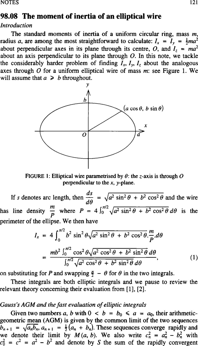 98.08 The moment of inertia of an elliptical wire | The Mathematical ...