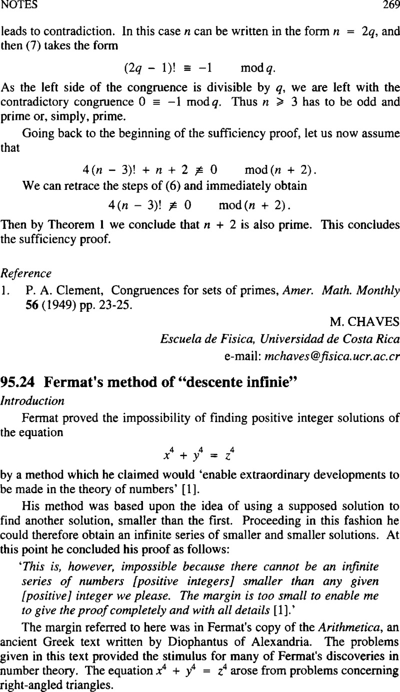 95.24 Fermat's method of “descente infinie” | The Mathematical Gazette ...