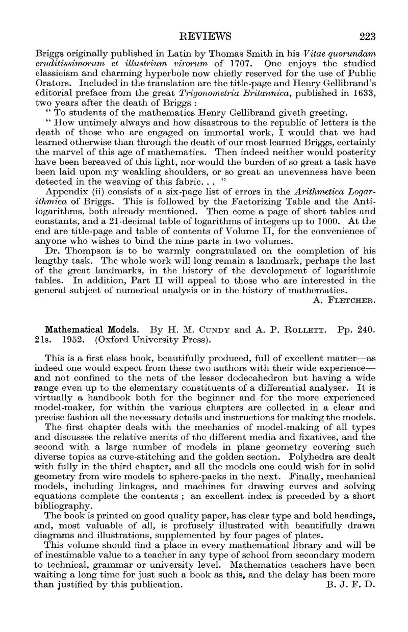 Mathematical Models. By H.M. Cundy and A.P. Rollett. Pp. 240. 21s. 1952 ...
