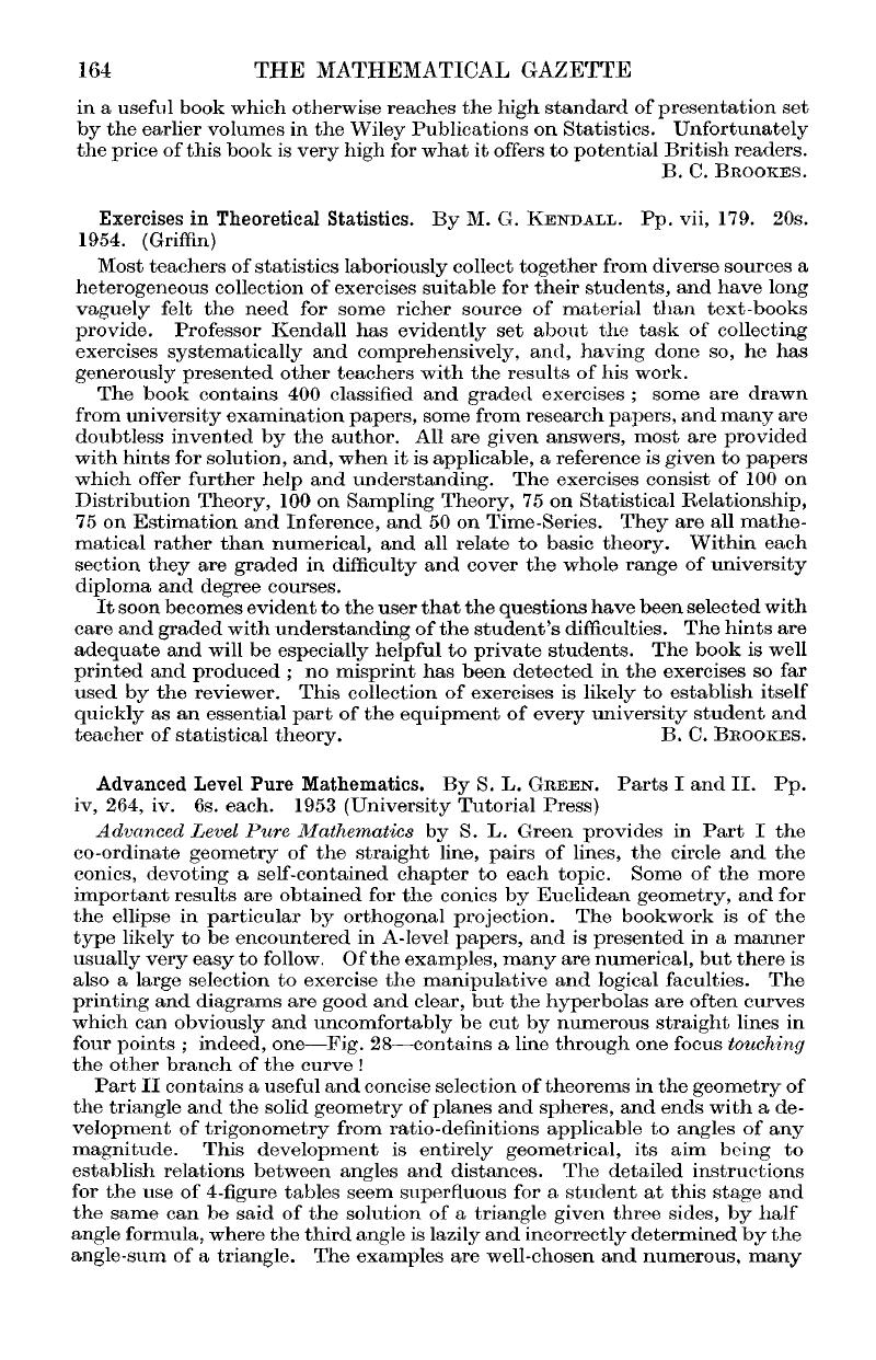 Advanced Level Pure Mathematics. By S.L. Green. Parts I and II Pp. iv ...