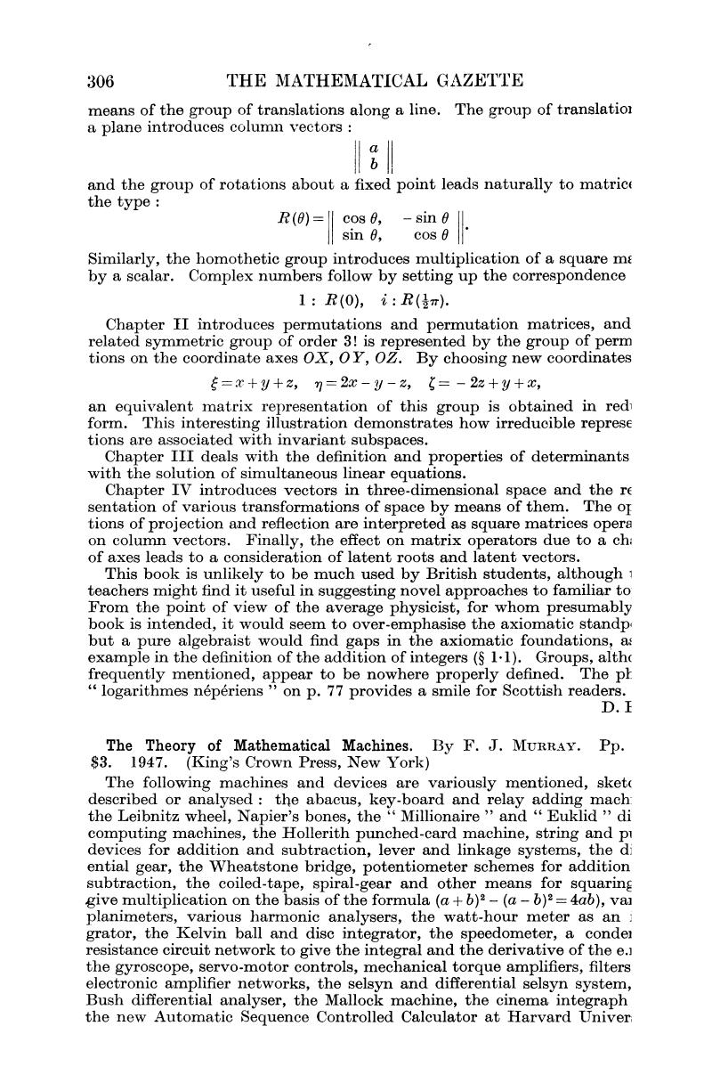 The Theory of Mathematical Machines. By F. J. Murray. Pp. $3. 1947 ...