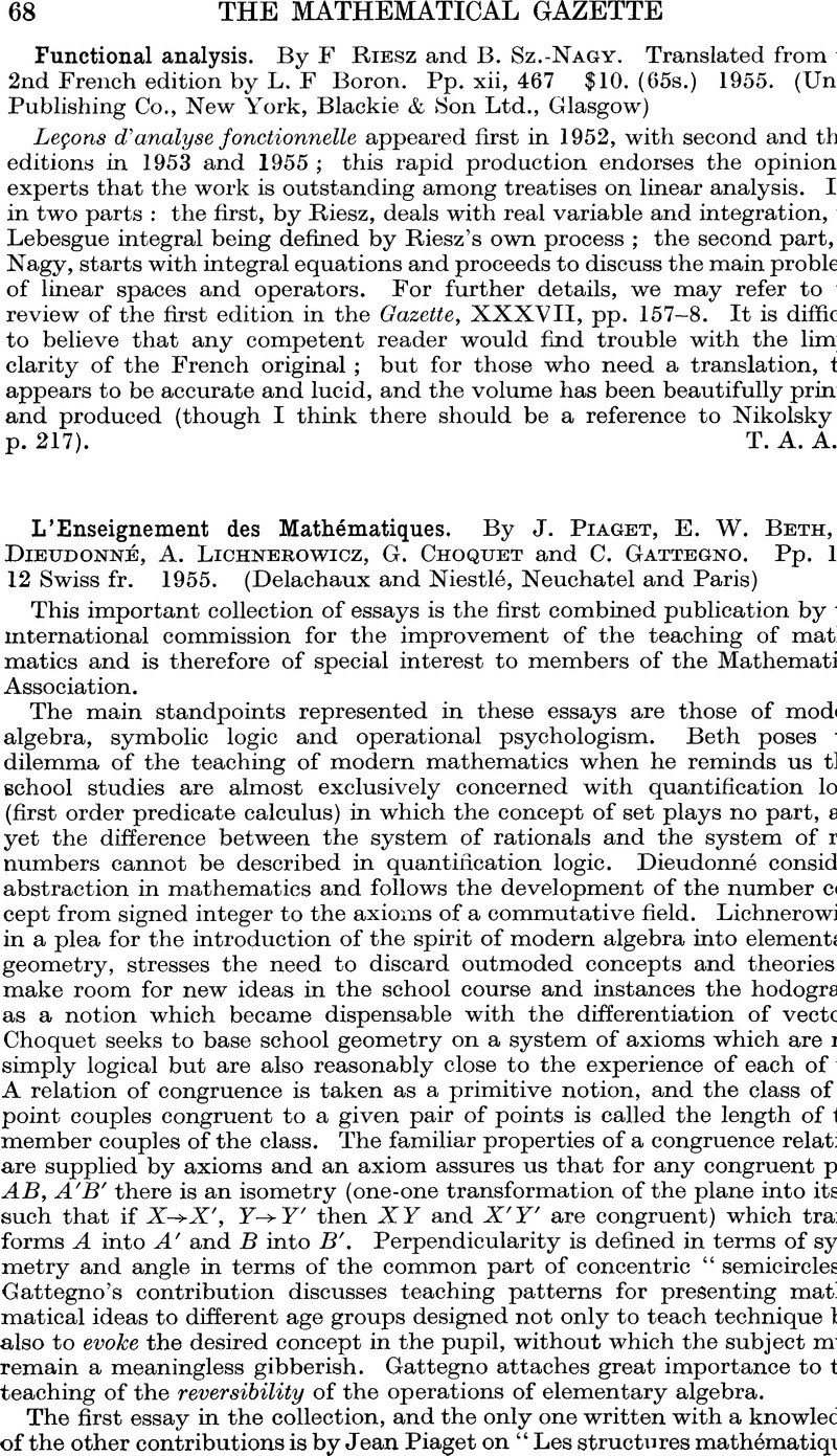 Functional analysis. By F Riesz and B. Sz.-Nagy. Translated from 2nd ...