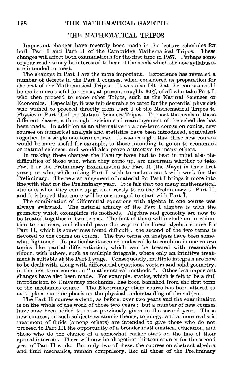 The Mathematical Tripos | The Mathematical Gazette | Cambridge Core