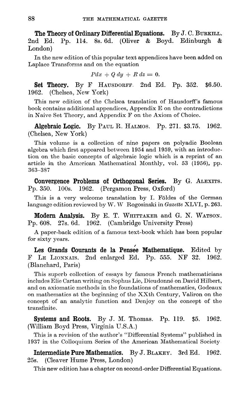 The Theory of Ordinary Differential Equations. By J. C. Burkill 2nd Ed ...