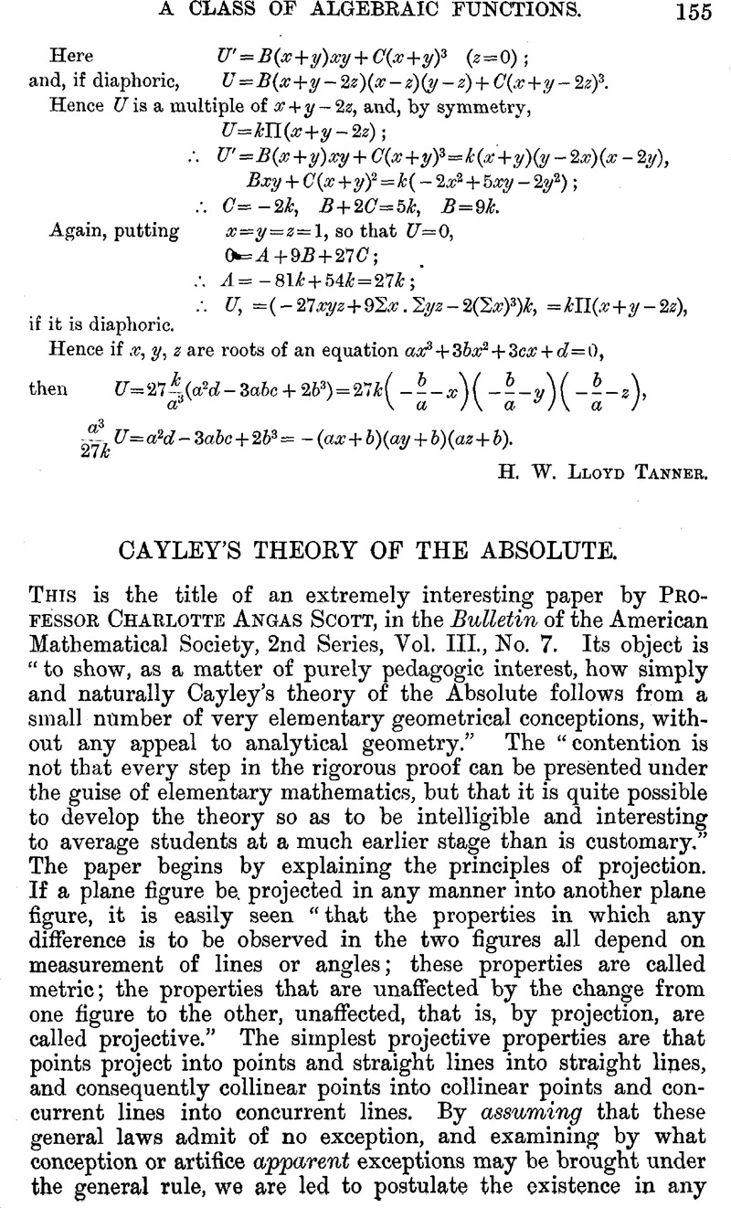 Cayley’s Theory of the Absolute | The Mathematical Gazette | Cambridge Core