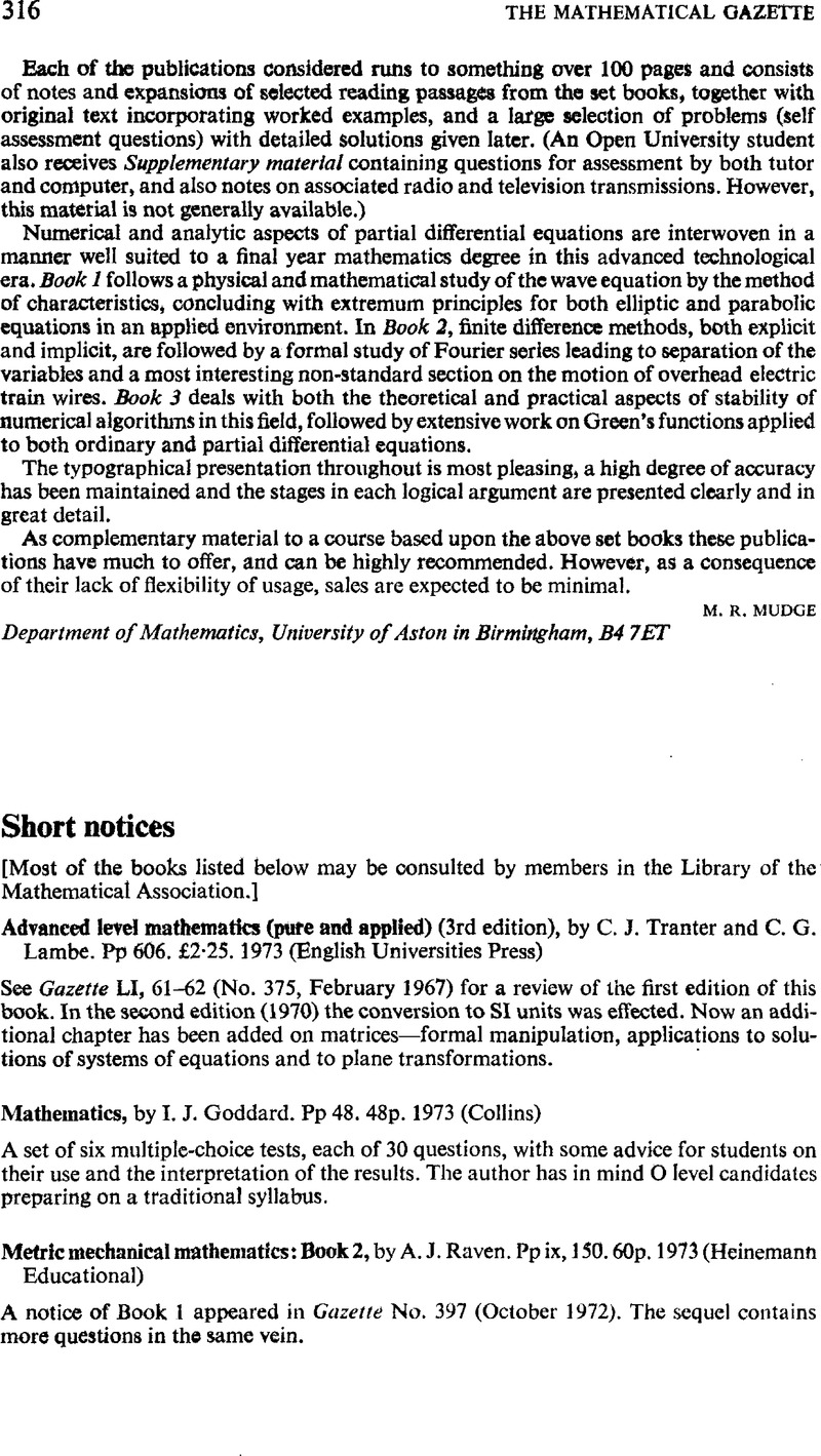 Advanced level mathematics (pure and applied) (3rd edition), by C. J ...