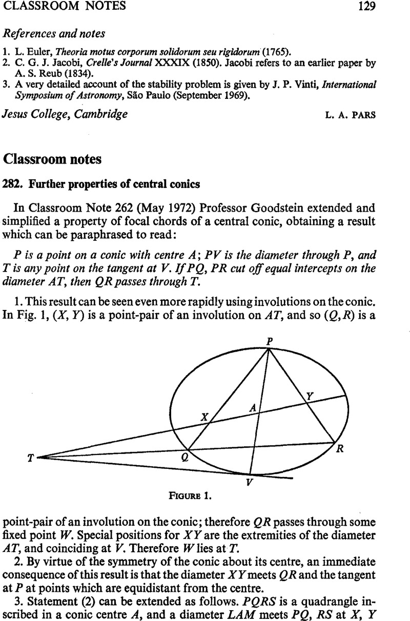 282. Further properties of central conics | The Mathematical Gazette ...