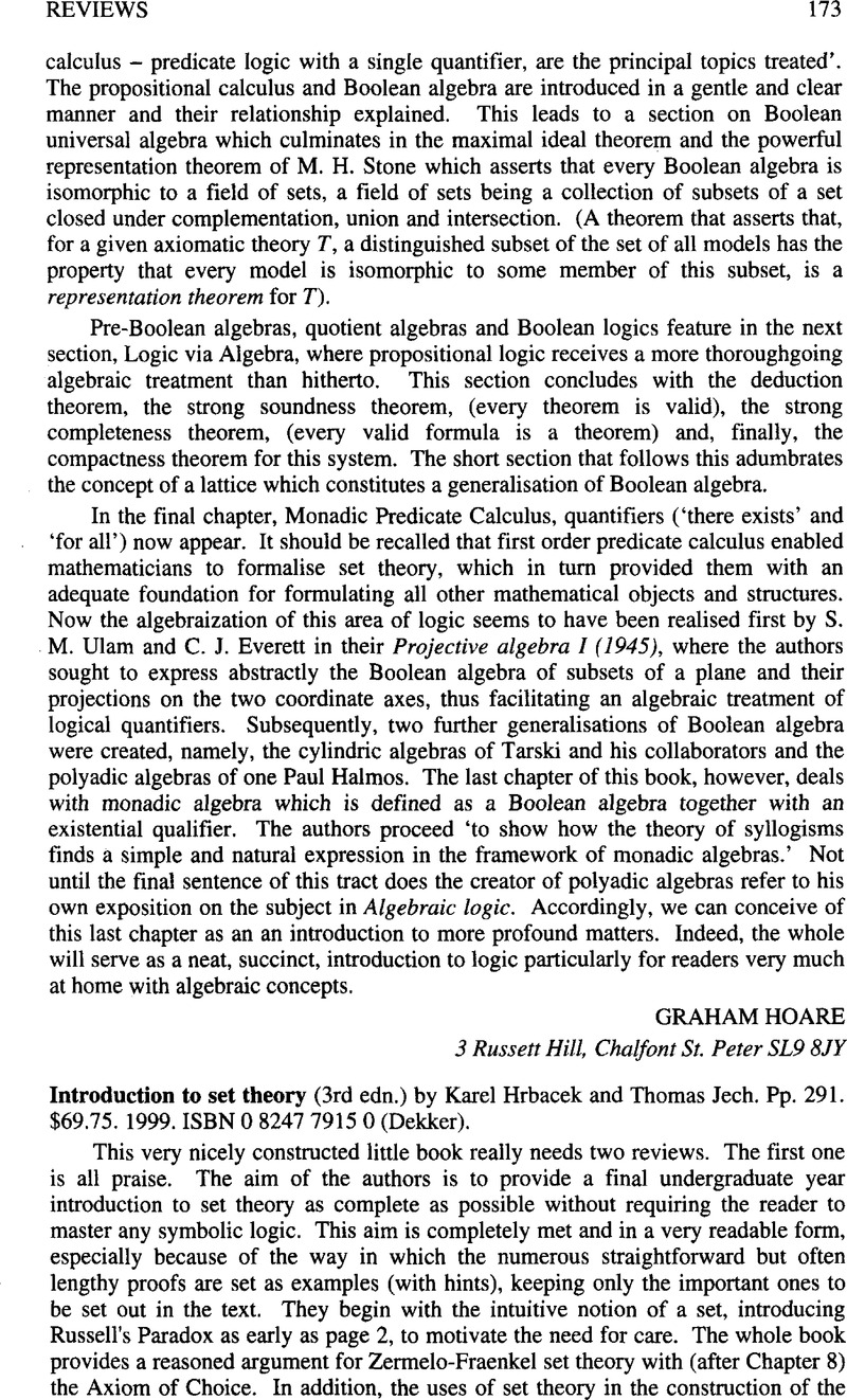 Introduction to set theory (3rd edn.) by Karel Hrbacek and Thomas Jech ...