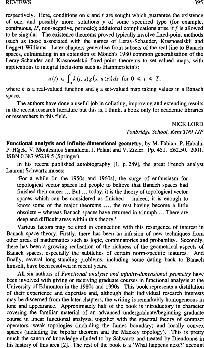 Functional analysis and infinite-dimensional geometry, by M. Fabian, P ...