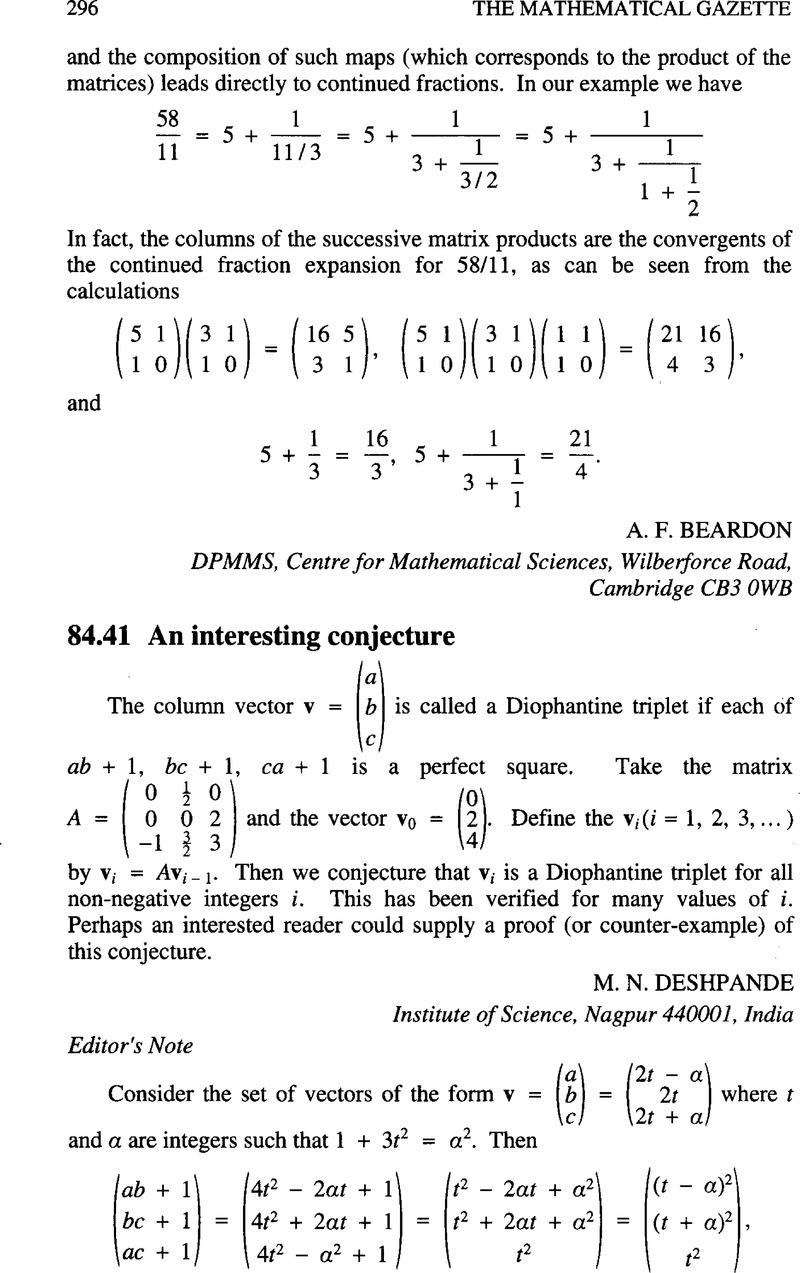 84.41 An interesting conjecture | The Mathematical Gazette | Cambridge Core