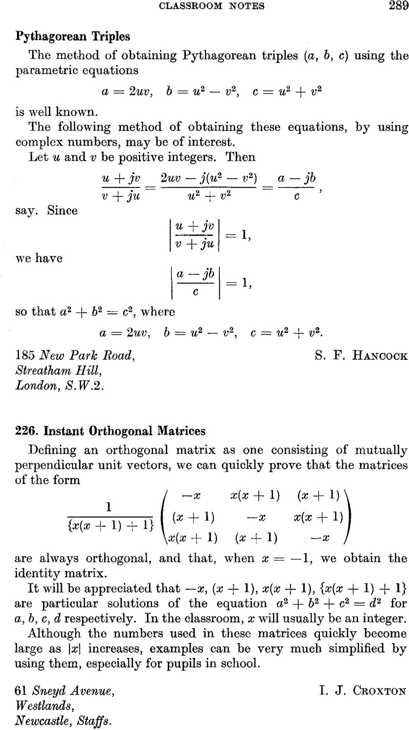 Pythagorean Triples | The Mathematical Gazette | Cambridge Core