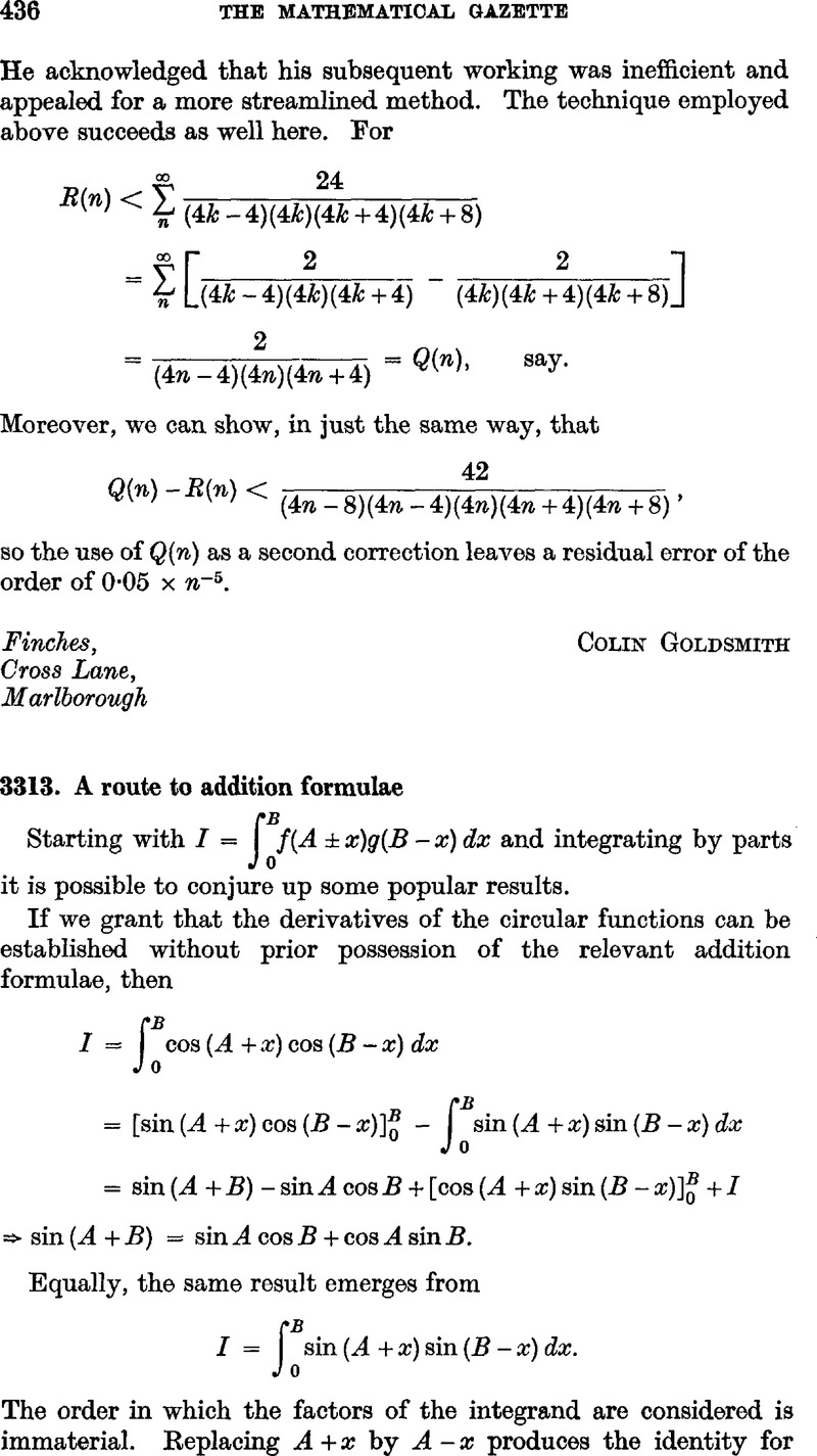 3313. A route to addition formulae | The Mathematical Gazette ...