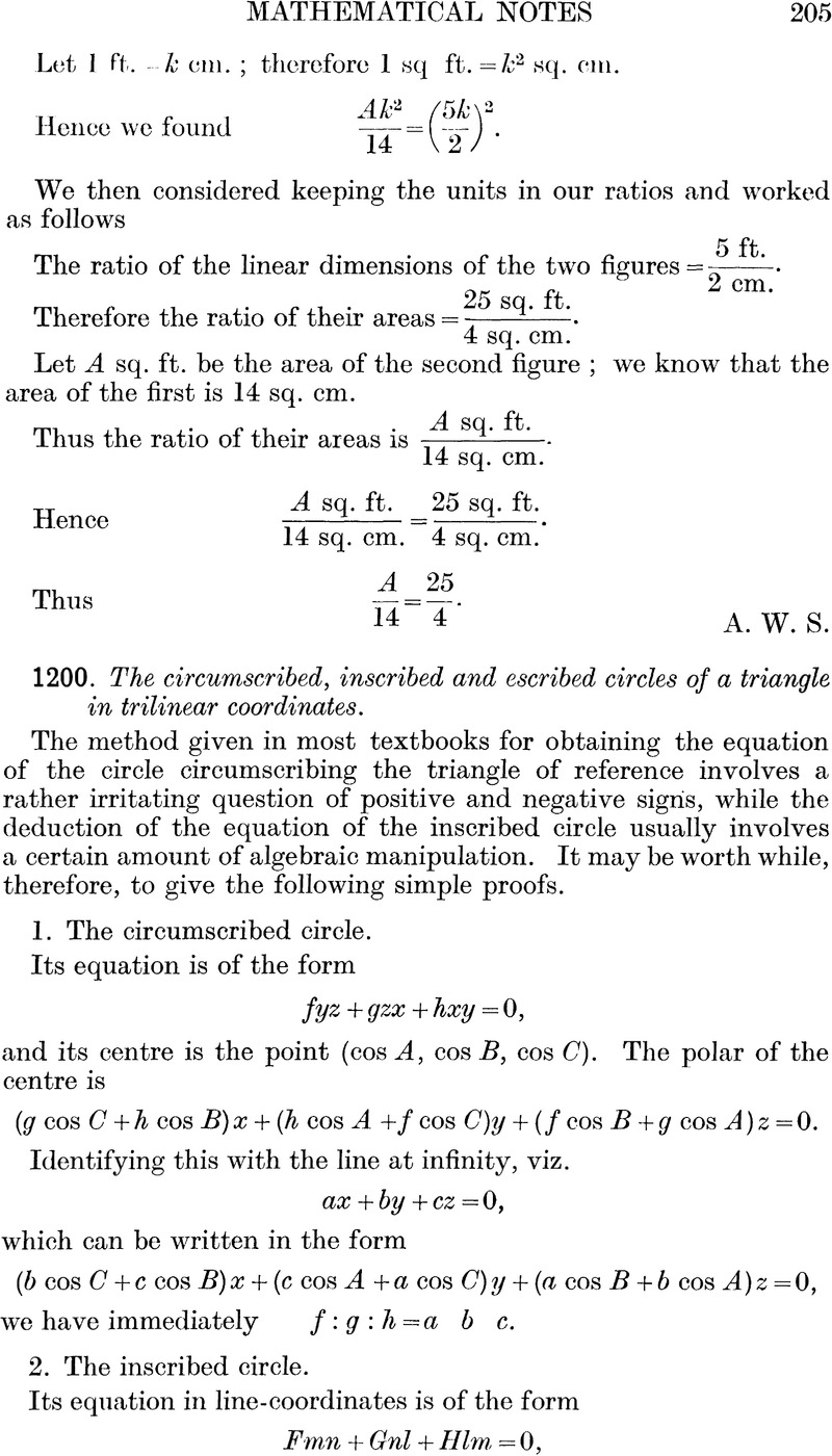 1200. The circumscribed, inscribed and escribed circles of a triangle ...