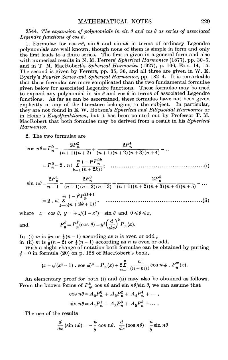 2544. The expansion of polynomials in sin θ and cos θ as series of ...