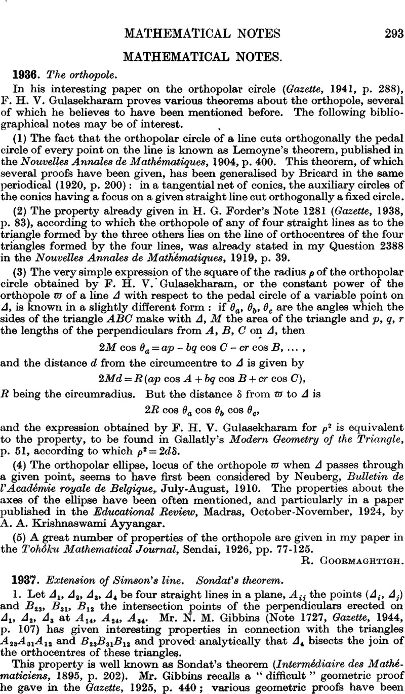 1937. Extension of Simson's line. Sondat's theorem | The Mathematical ...