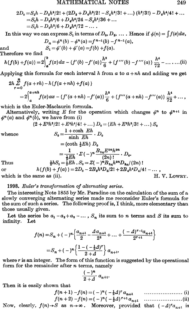 1998. Euler’s transformation of alternating series | The Mathematical ...