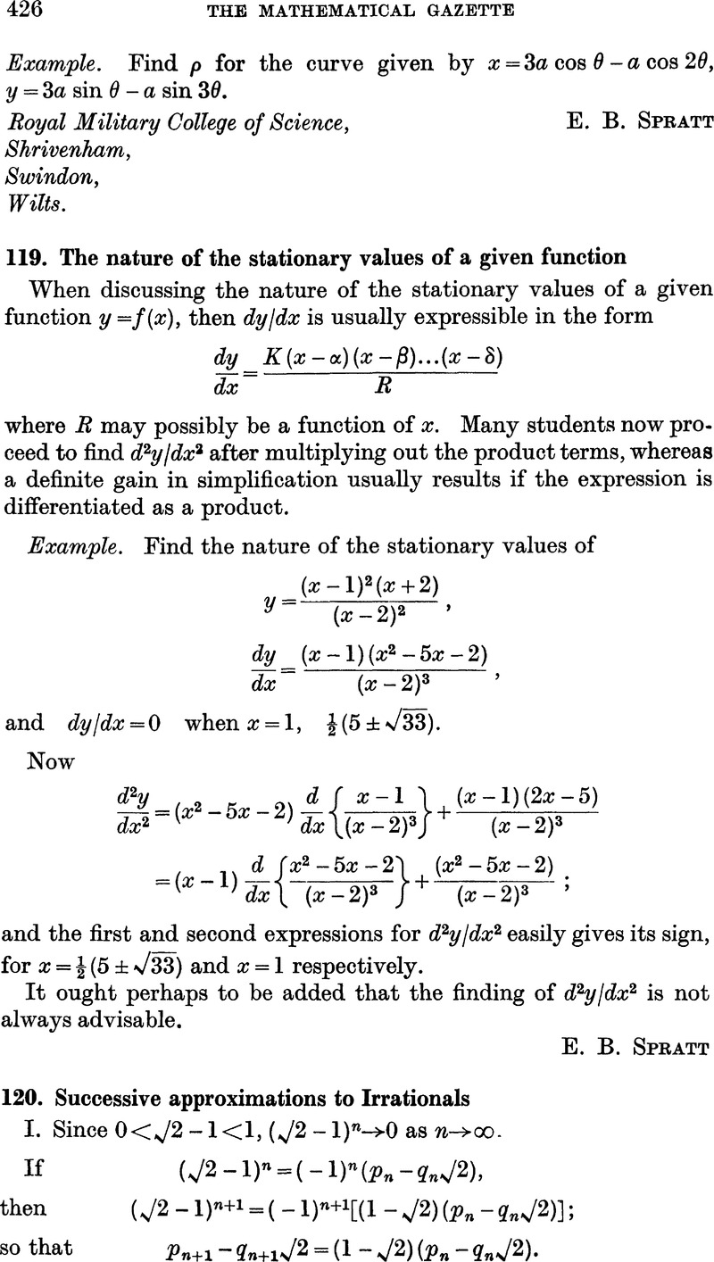 119. The nature of the stationary values of a given function | The ...