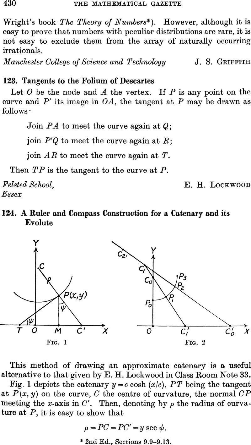 124. A Ruler and Compass Construction for a Catenary and its Evolute ...