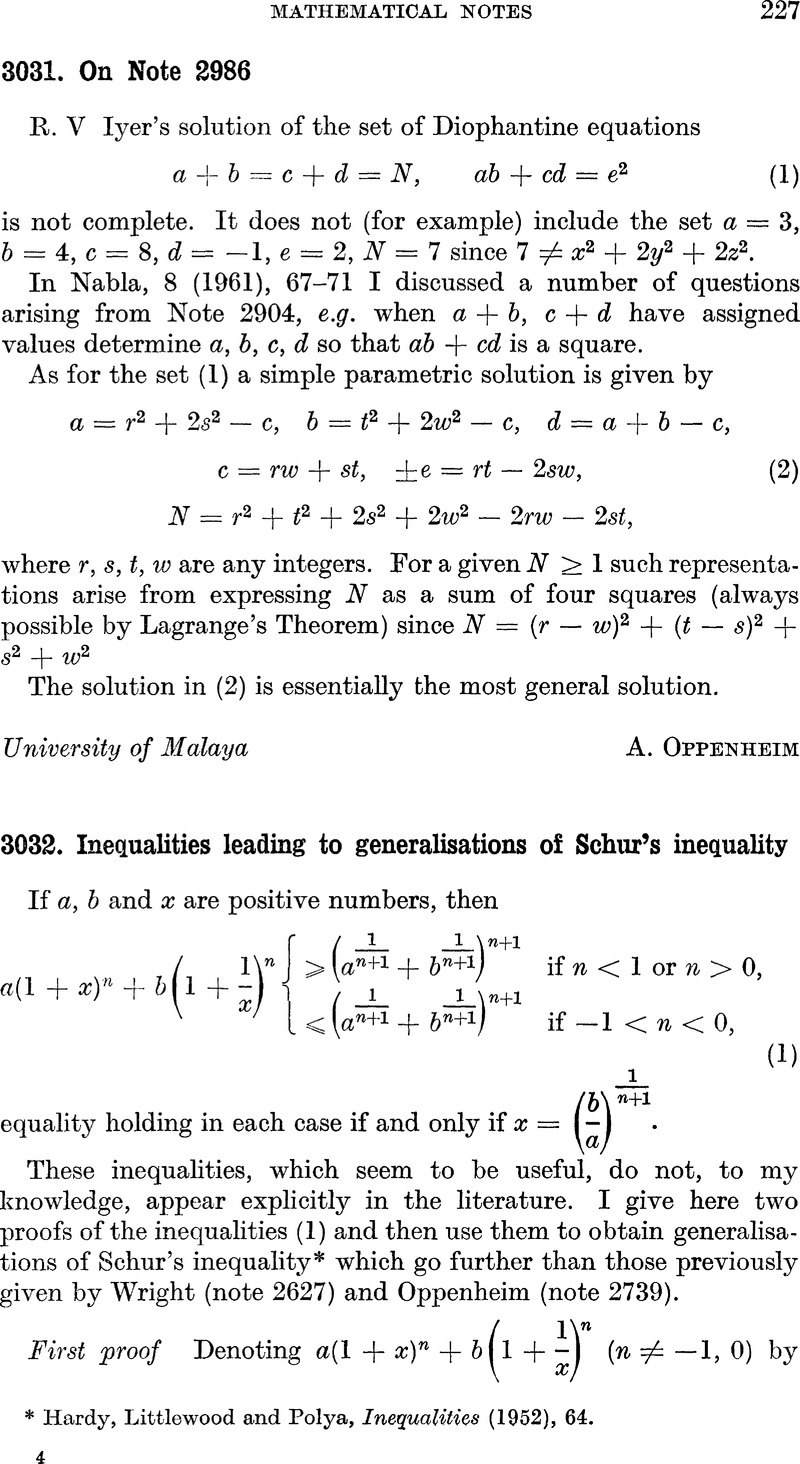 3032. Inequalities leading to generalisations of Schur's inequality ...