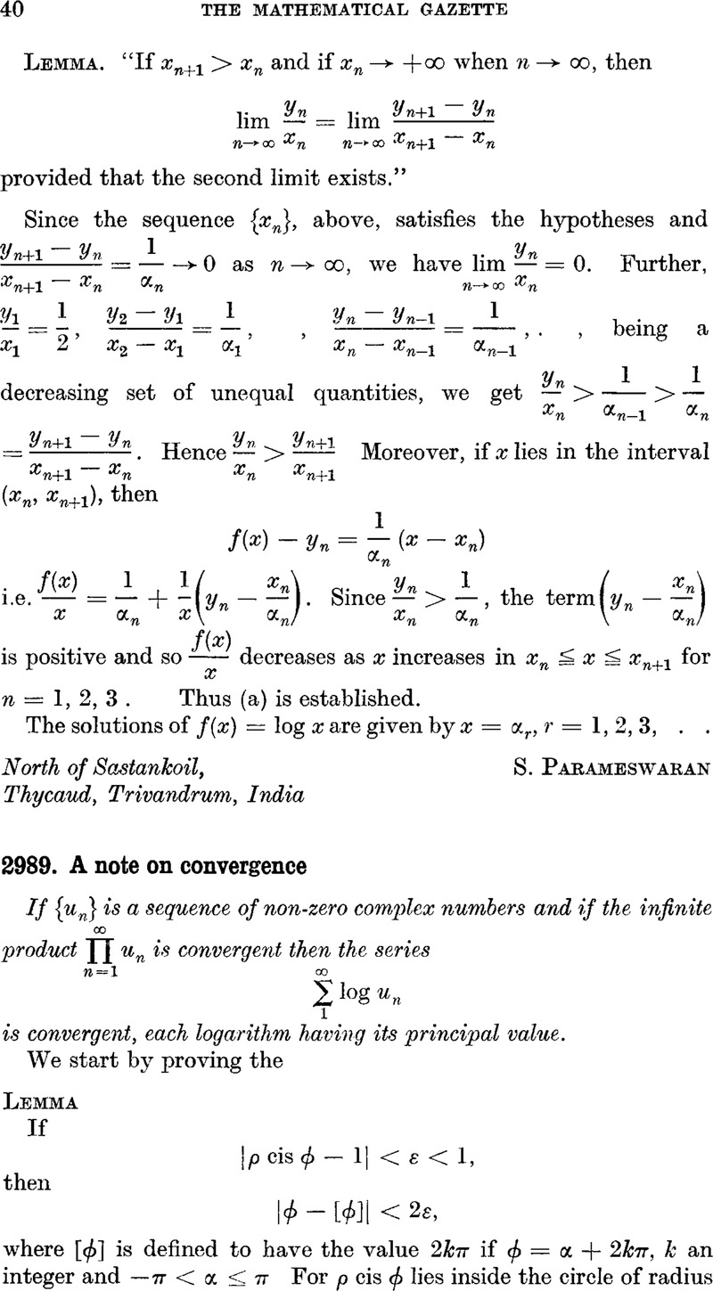 2989. A note on convergence | The Mathematical Gazette | Cambridge Core