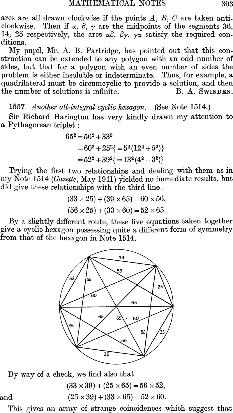 1557. Another all-integral cyclic hexagon | The Mathematical Gazette ...