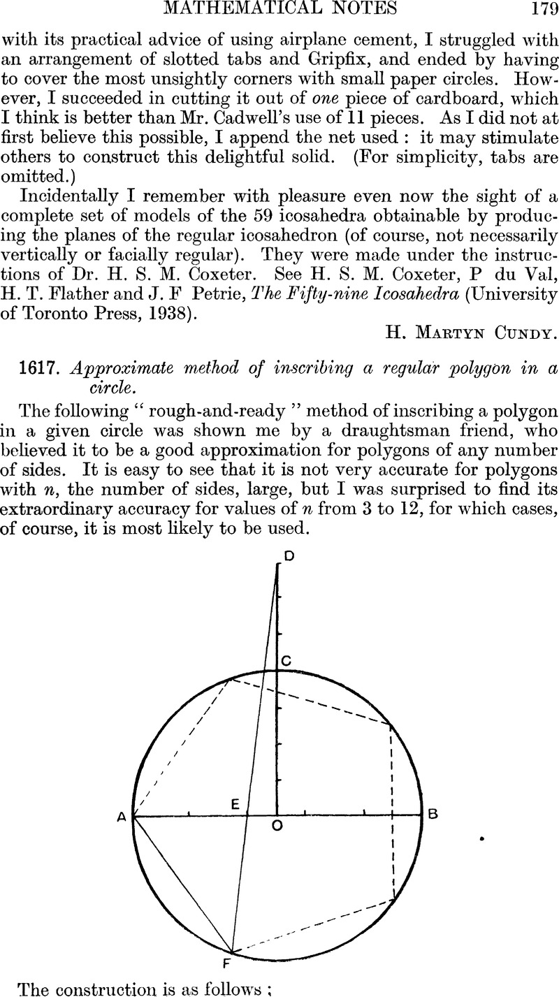 1617. Approximate method of inscribing a regular polygon in a circle ...