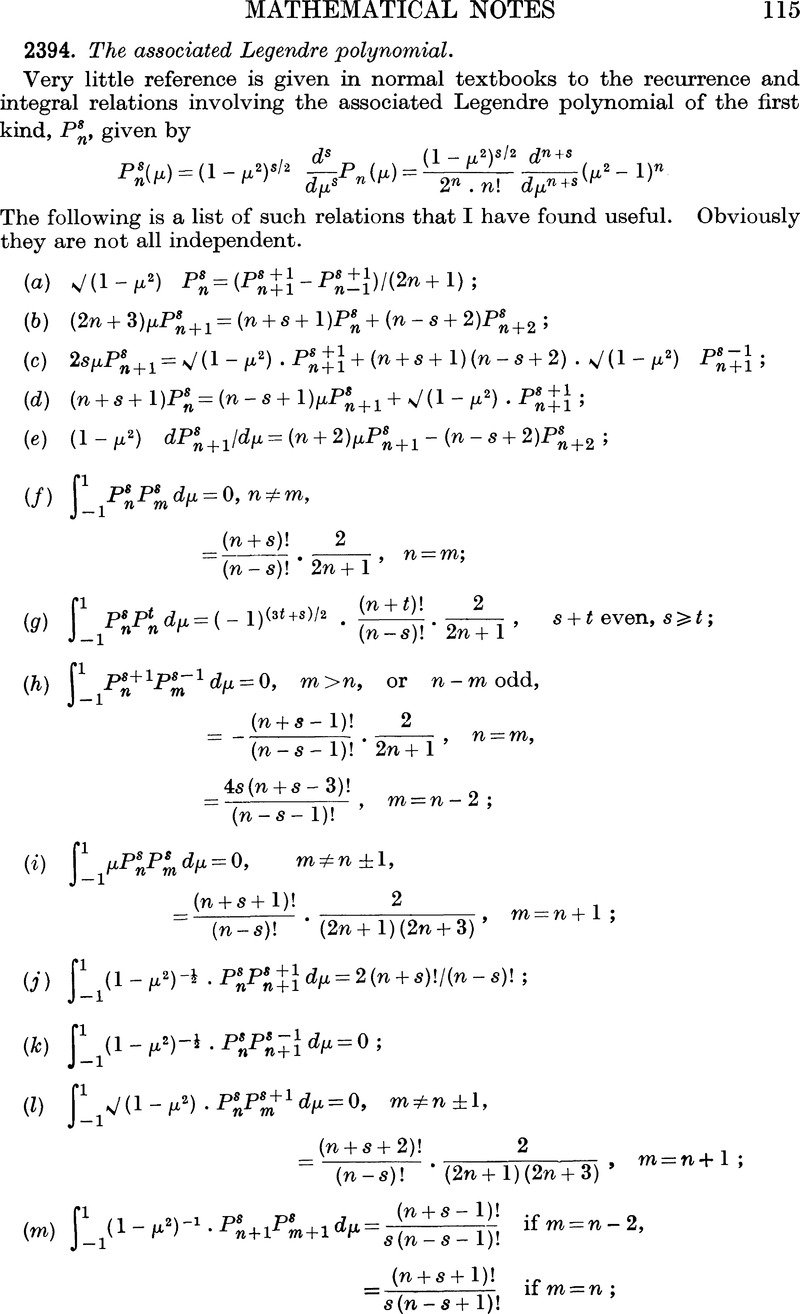 2394. The associated Legendre polynomial | The Mathematical Gazette ...