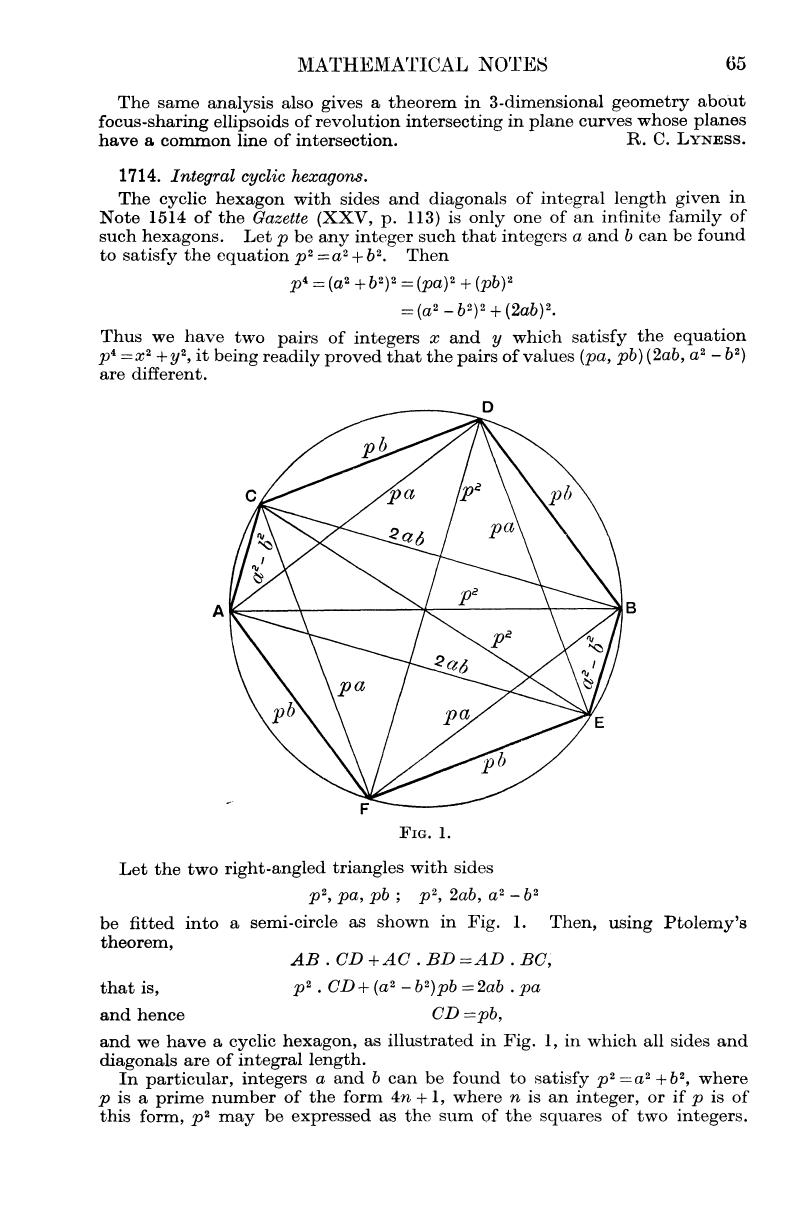 1714. Integral cyclic hexagons | The Mathematical Gazette | Cambridge Core