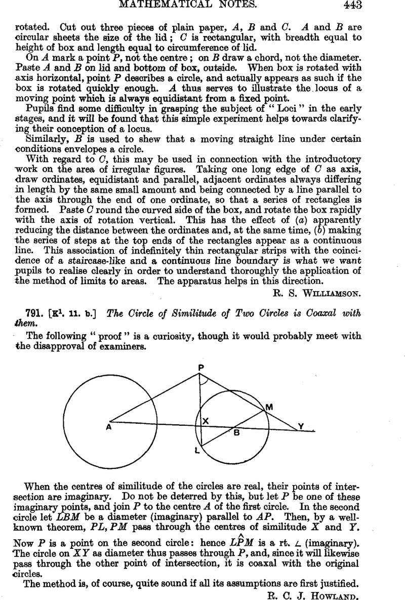 791. [K1. 11. b.] The Circle of Similitude of Two Circles is Coaxal ...