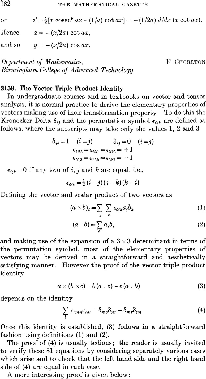 3159. The Vector Triple Product Identity | The Mathematical Gazette ...