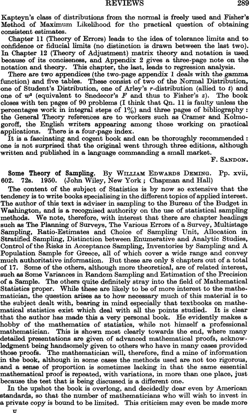 Some Theory of Sampling. By William Edwards Deming. Pp. xvii, 602. 72s ...