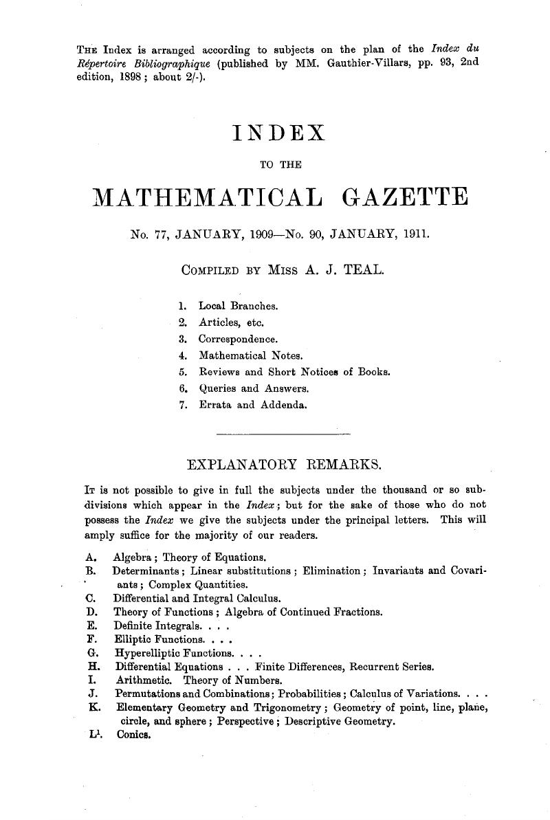 Index to the Mathematical Gazette | The Mathematical Gazette ...