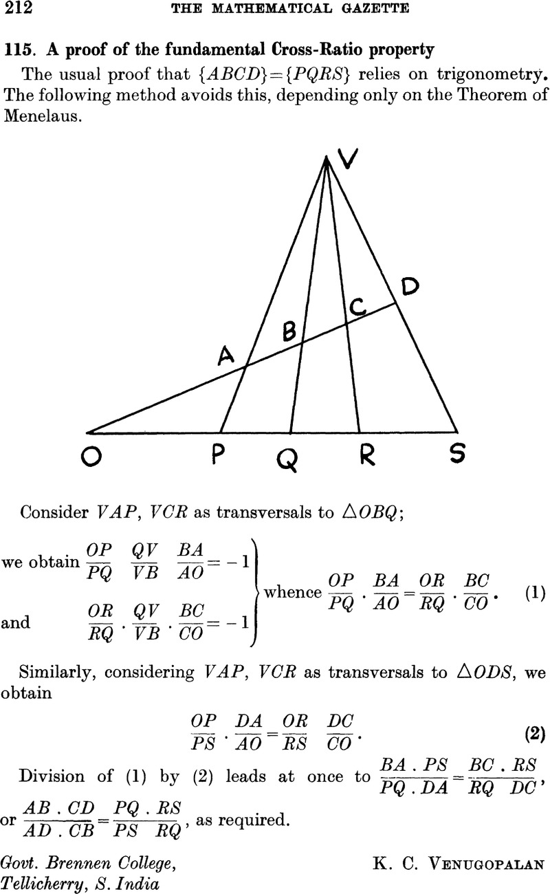 115. A proof of the fundamental Cross-Ratio property | The Mathematical ...