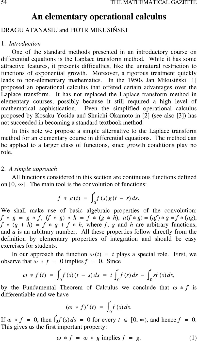 An elementary operational calculus | The Mathematical Gazette ...