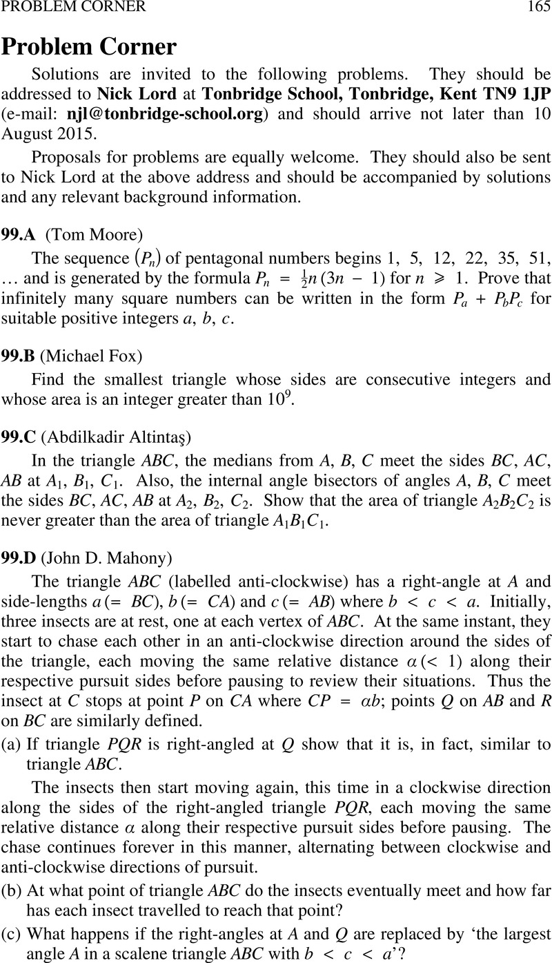 Problem Corner | The Mathematical Gazette | Cambridge Core