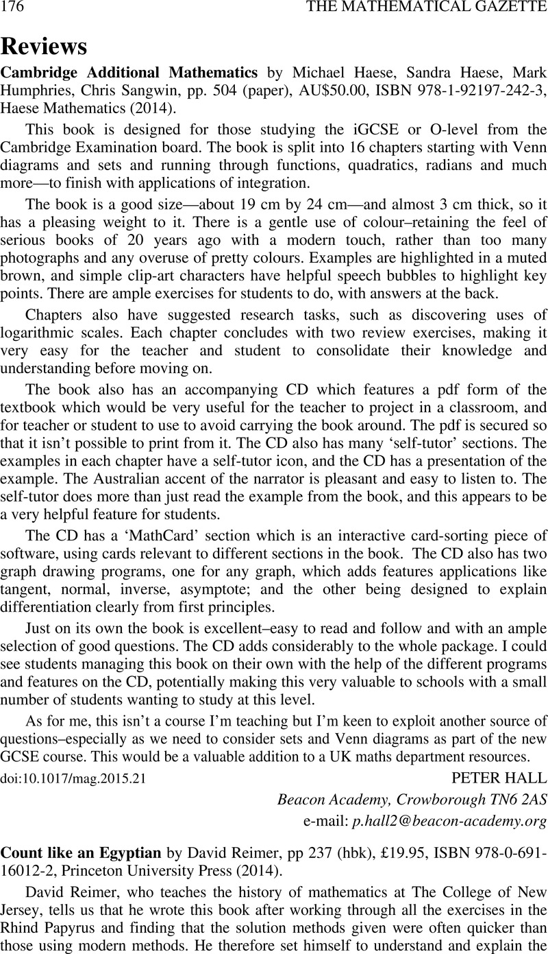 Cambridge Additional Mathematics by Michael Haese, Sandra Haese, Mark ...