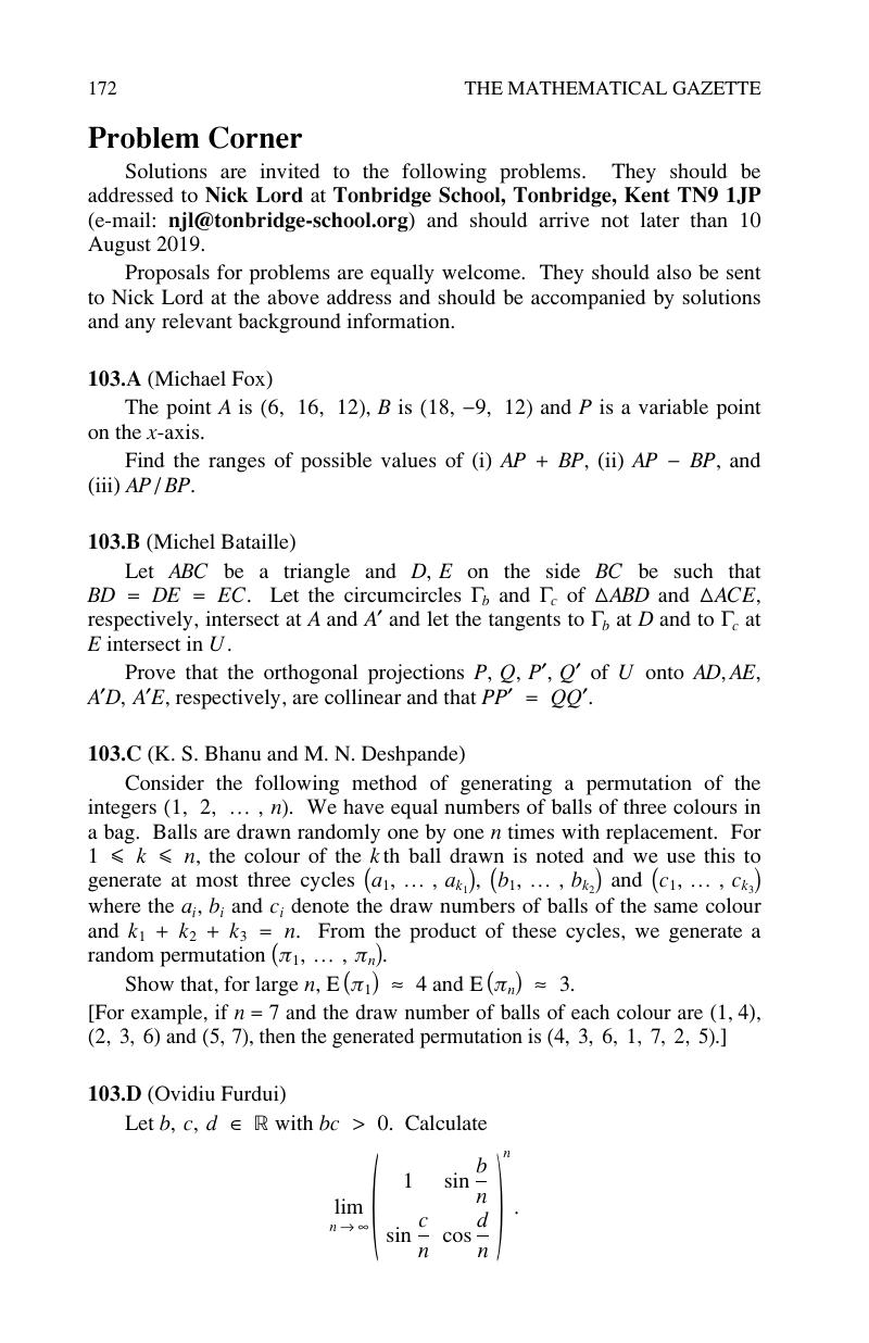 Problem Corner | The Mathematical Gazette | Cambridge Core