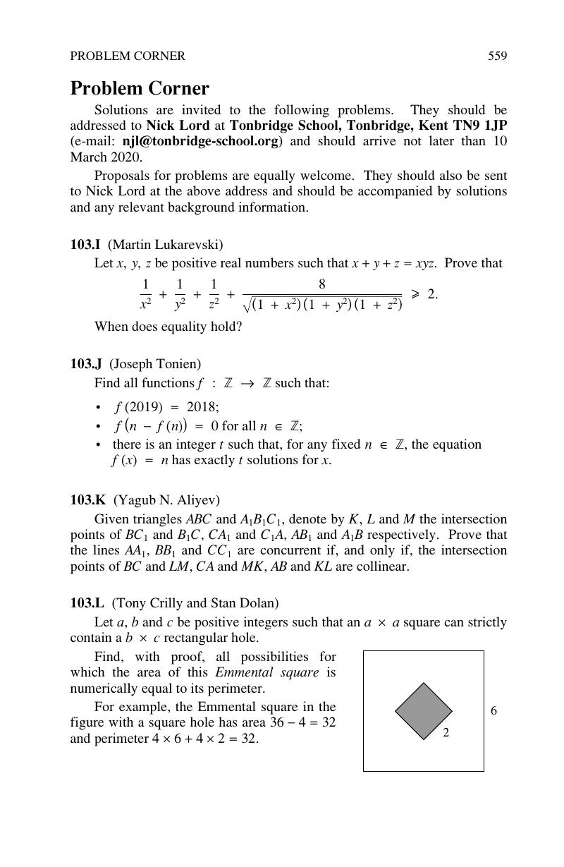 Problem Corner | The Mathematical Gazette | Cambridge Core