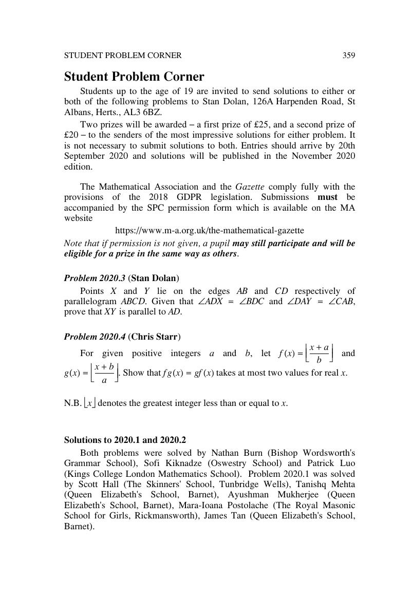 Student Problem Corner | The Mathematical Gazette | Cambridge Core